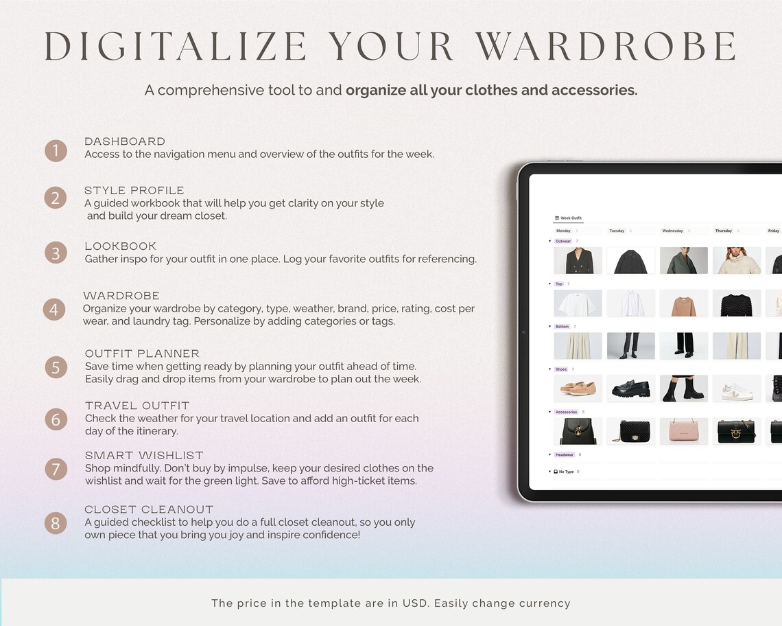 Outfit Planner Notion Template, Notion Wardrobe Manager, Notion Planner ...