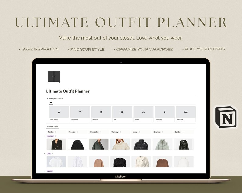 Outfit Planner Notion Template Notion Wardrobe Manager Etsy