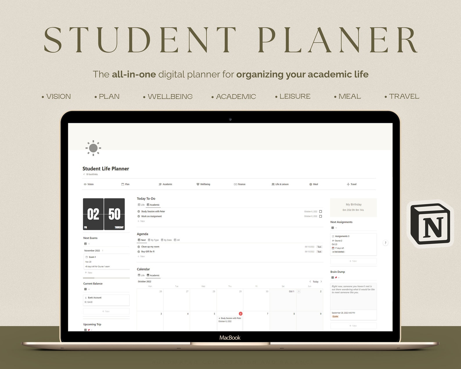 Notion Template Student Planner Study Planner College - Etsy