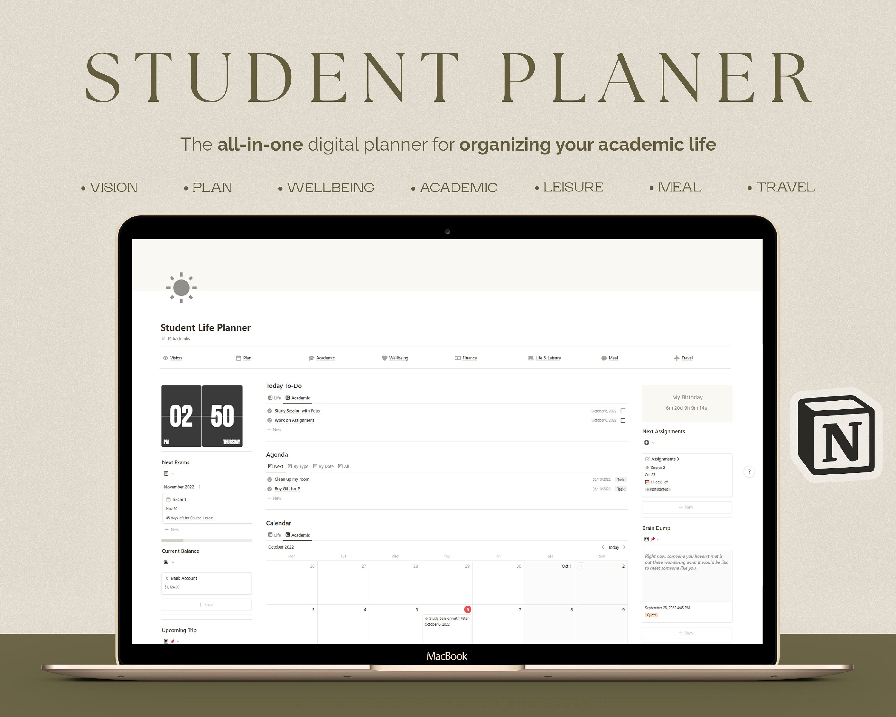 Notion Template Student Planner Study Planner College - Etsy