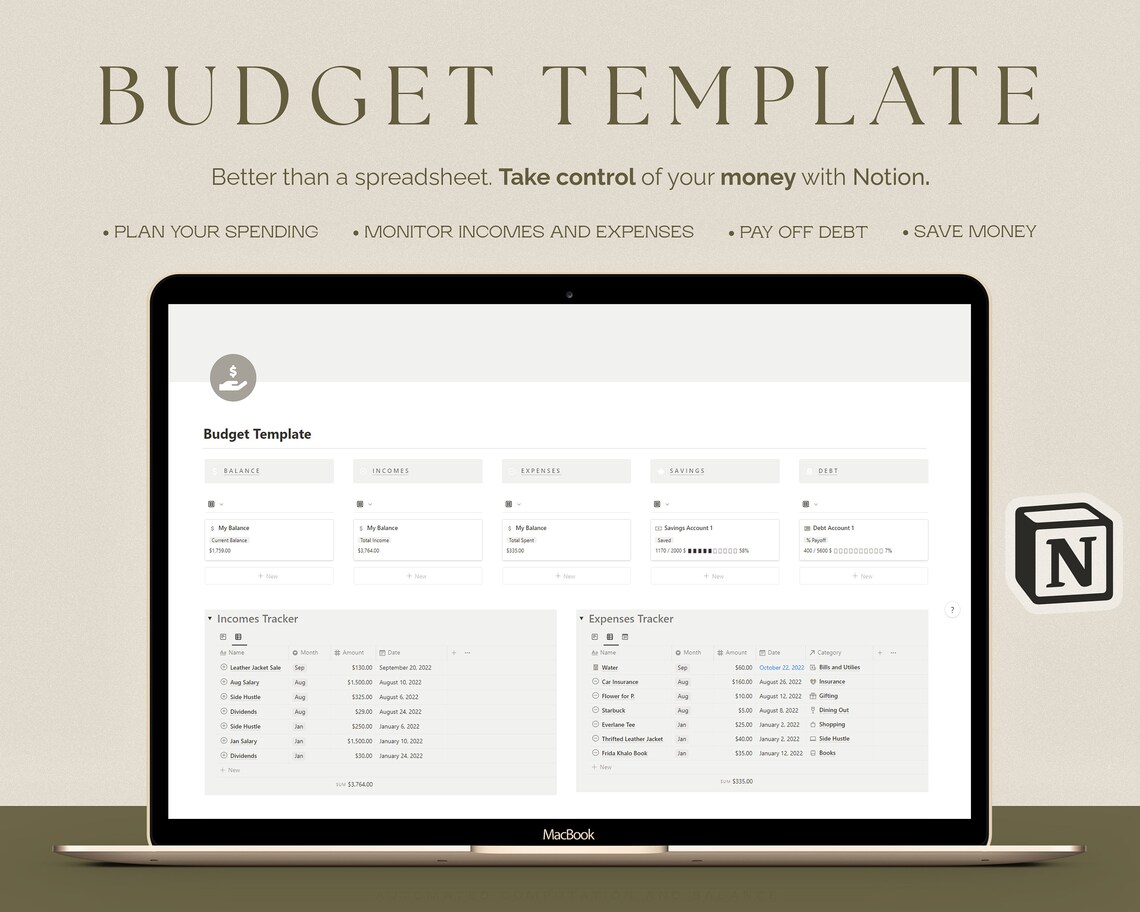 Notion Budget Template Budget Spreadsheet Notion Template - Etsy