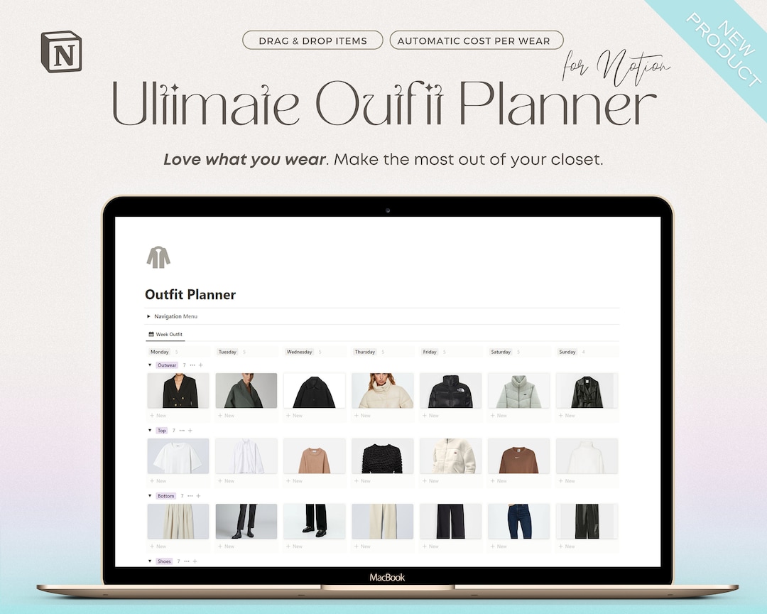 Outfit Planner Notion Template, Notion Wardrobe Manager, Notion Planner ...
