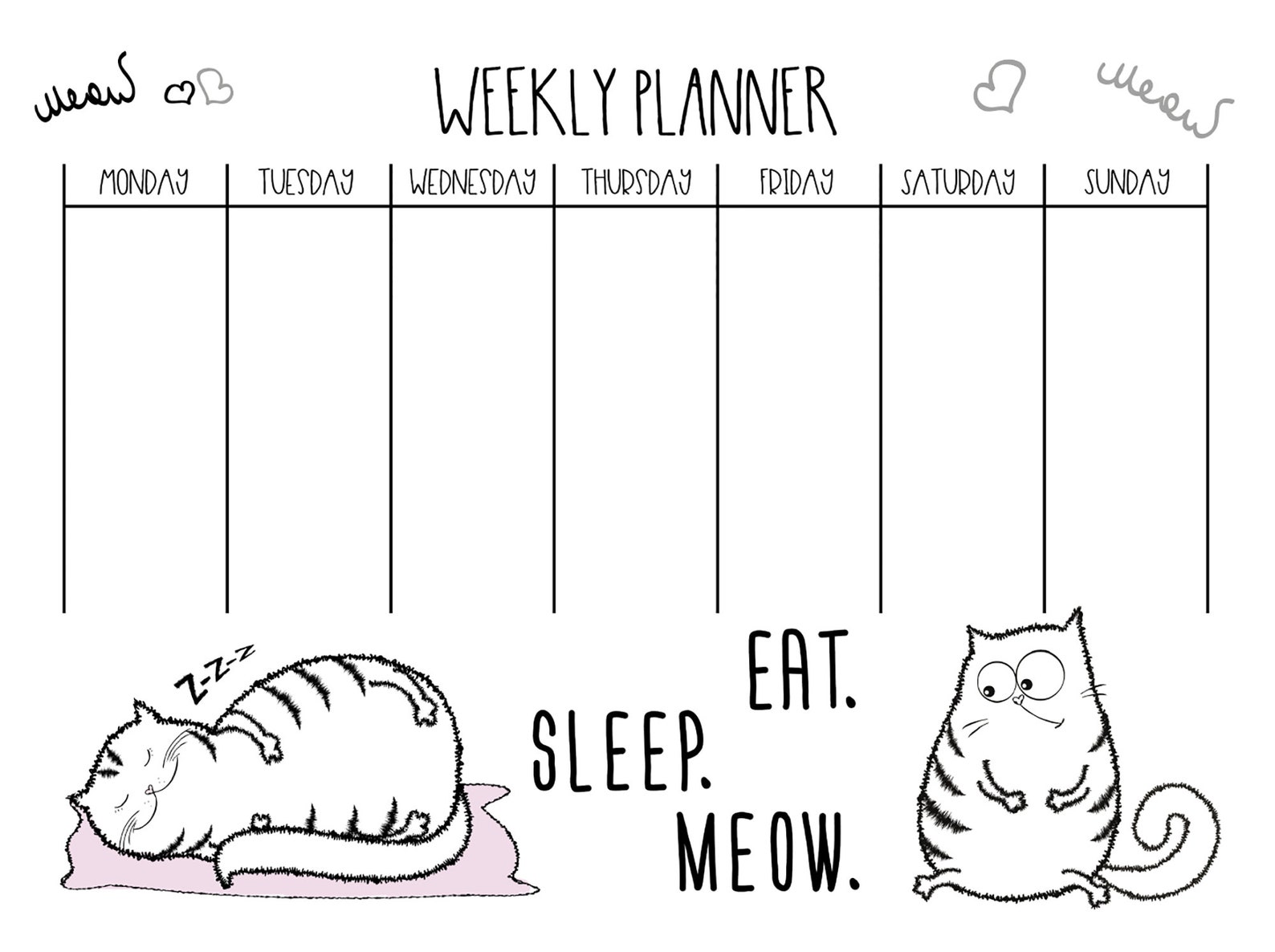 Weekly Planner -- Digital Weekly Planner -- Cat Themed Weekly Planner ...
