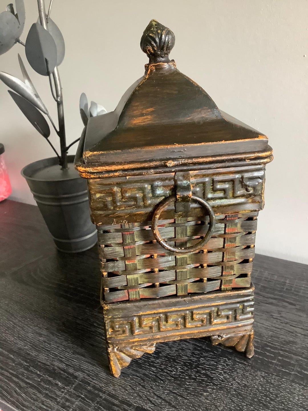 Vintage Rustic Brown Metal & Wicker Box: Decorative Trinket Storage - Etsy