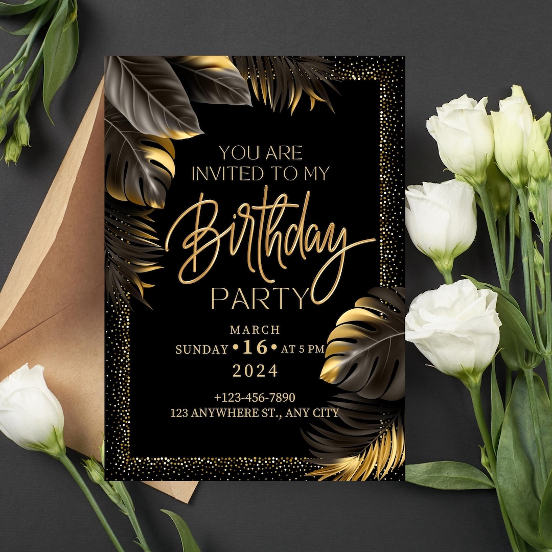 Black Gold Luxury Birthday Invitation Card for Elegant Celebrations ...
