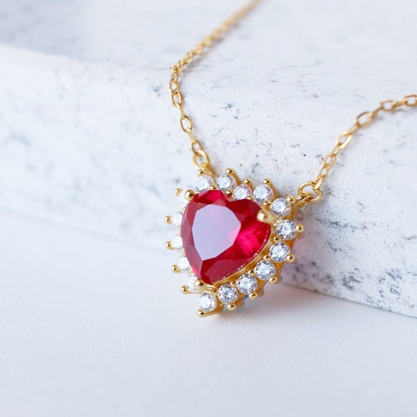 Ruby Heart Necklace - Etsy