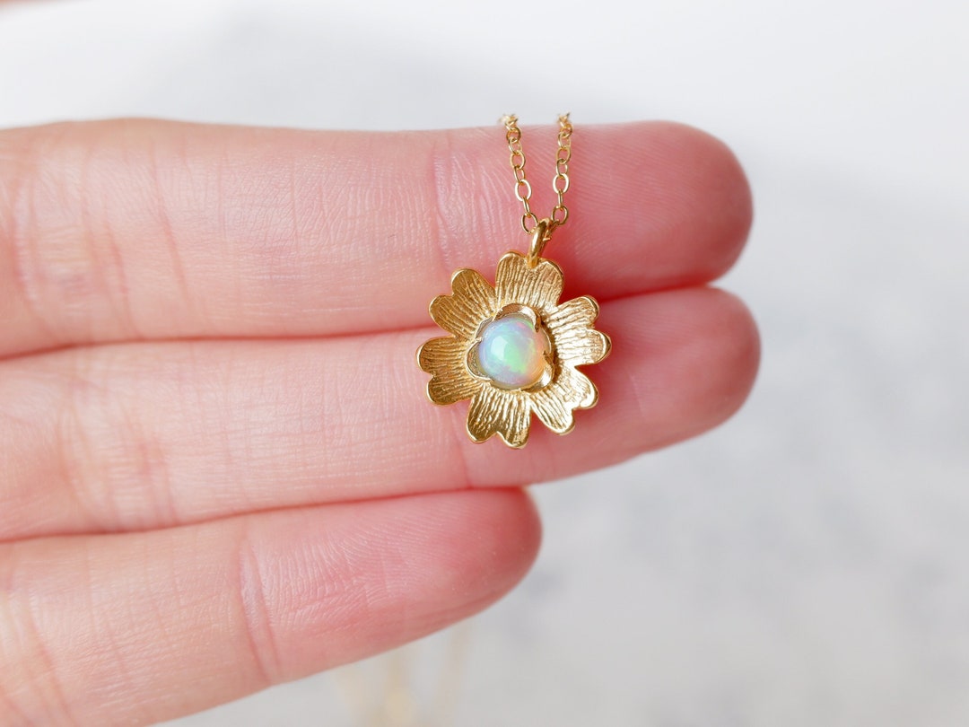 OPAL FLOWER Necklace, Genuine Ethiopian Opal, 925 Gold Vermeil, Nature ...