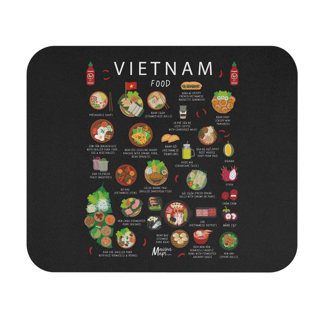 Vietnamese Food Mouse Pad | Pho, Bún Cha and Banh Mì | Gift for Foodies ...