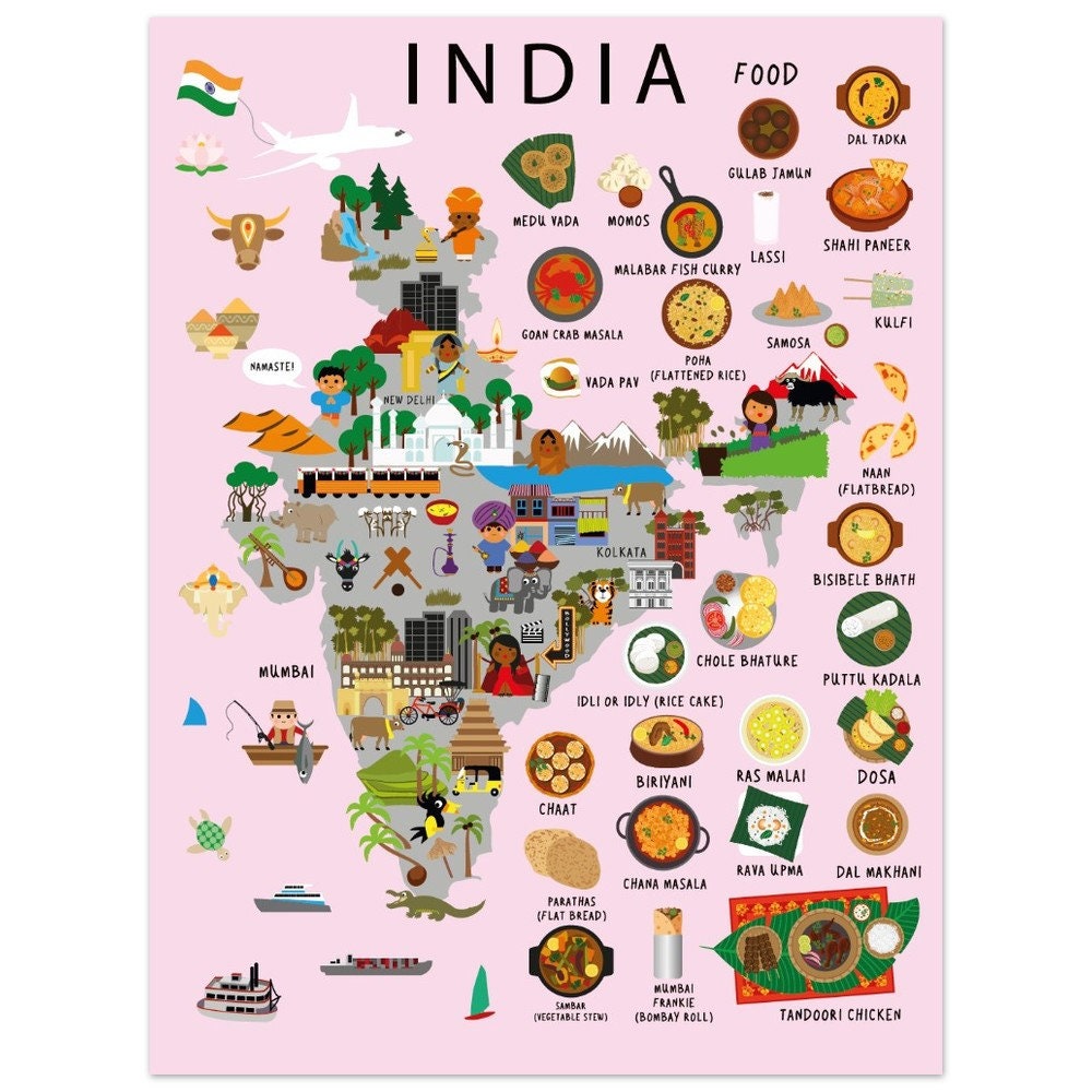 Kids Poster India Pink Paper Educational World Map Travel Wall Decor - Etsy