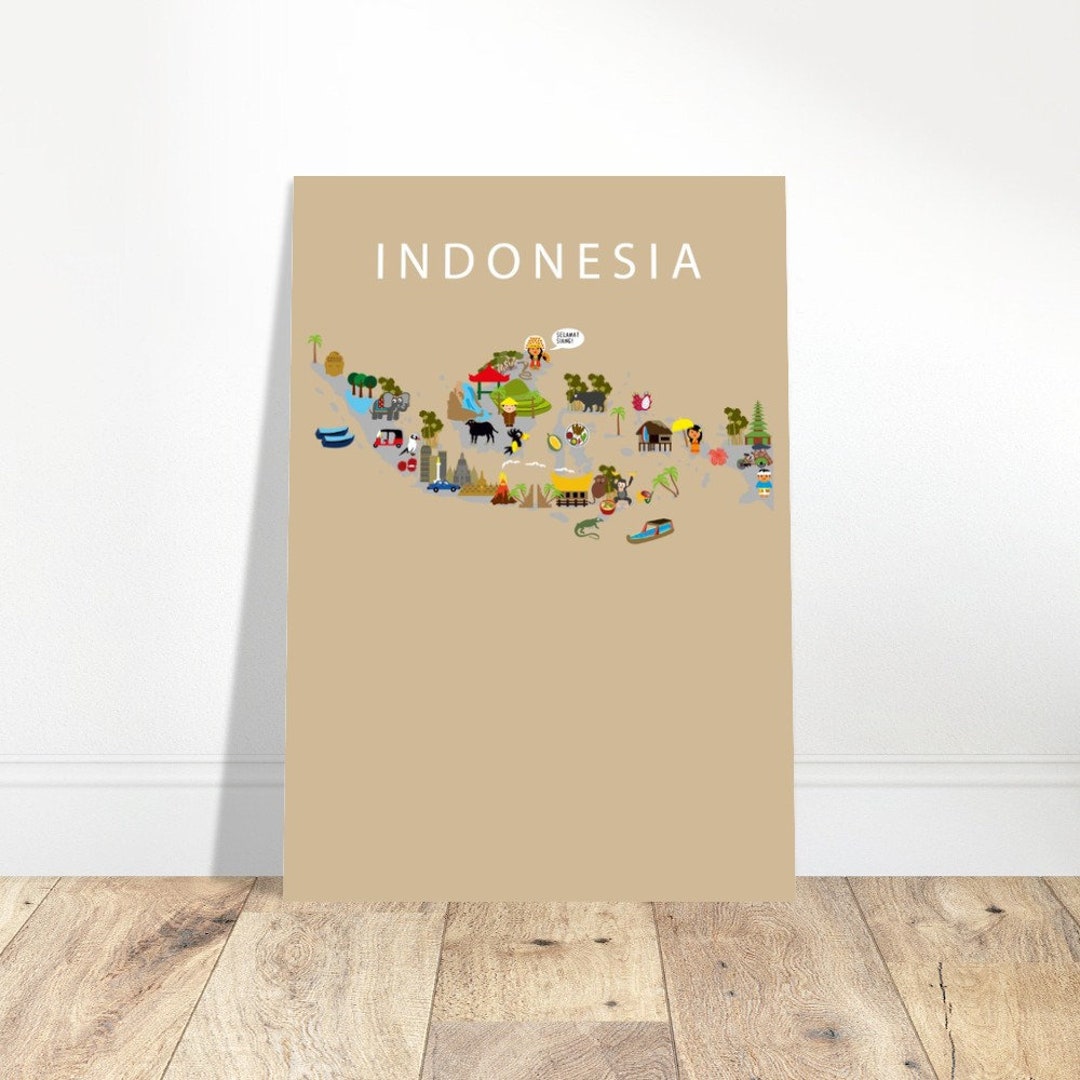 Poster of Indonesia Beige | Paper | Kids | Playroom Wall Decor - Etsy