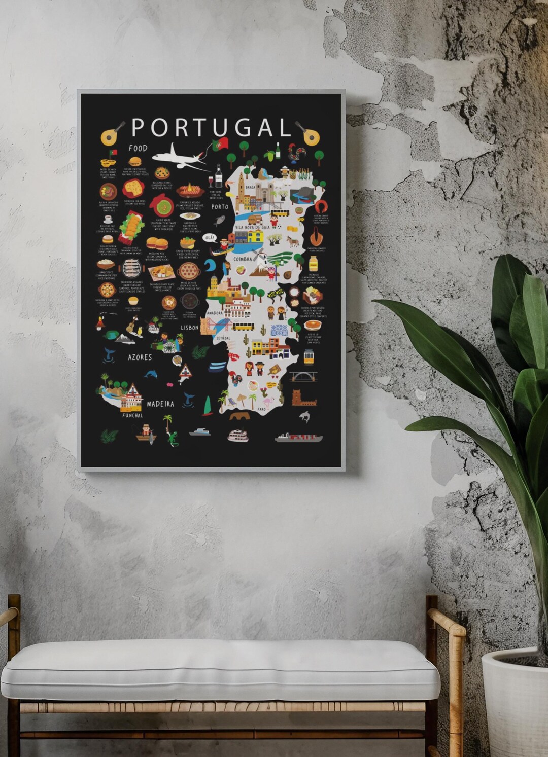 Portugal Kids Room Food Map Print: Playroom, Nursery Wall Art - Etsy