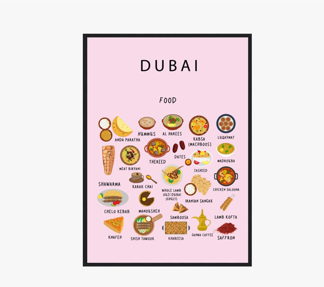 Poster of Dubai Food Pink Paper A2 A3 50 X 70 Cm World Map Kitchen ...