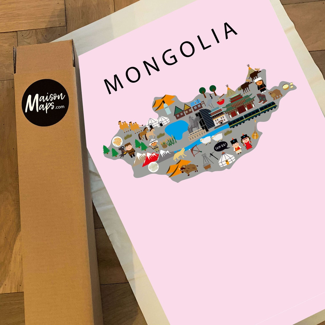 Poster of Mongolia Paper Educational 50 X 70 Cm Kids World Map Nursery ...