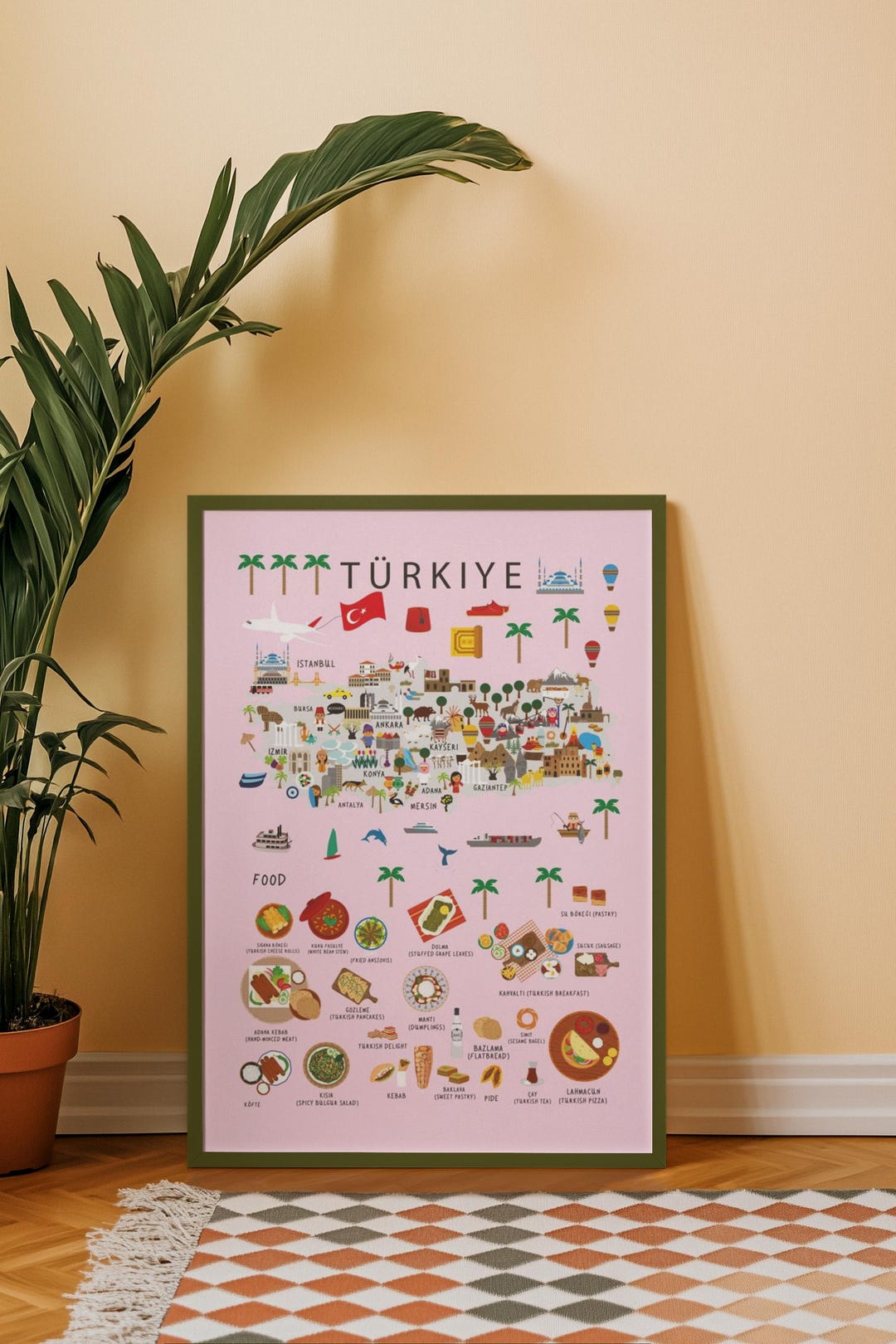 Türkiye Kids Poster Pink – Fun and Colorful Map for Children’s Room ...