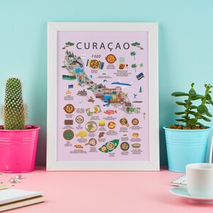 Curaçao Kids Poster Pink | Caribbean Food and Culture Map for Children ...