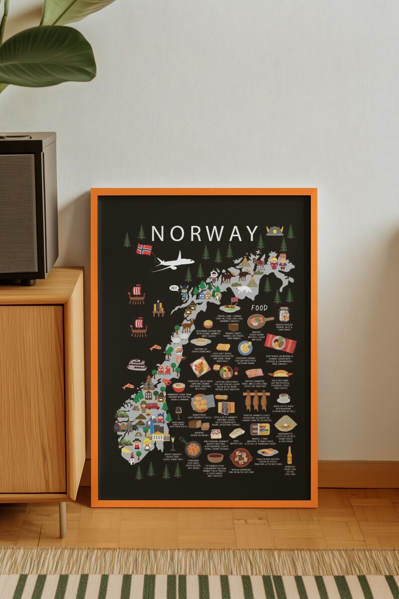 Norway Kids Map Poster: Scandinavian Food & Culture Wall Art - Etsy