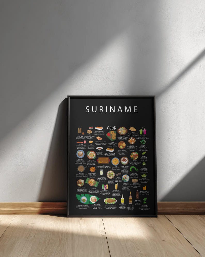 Suriname Food Poster: Surinamese Cuisine Art Print - Roti, Pom, Moksi ...