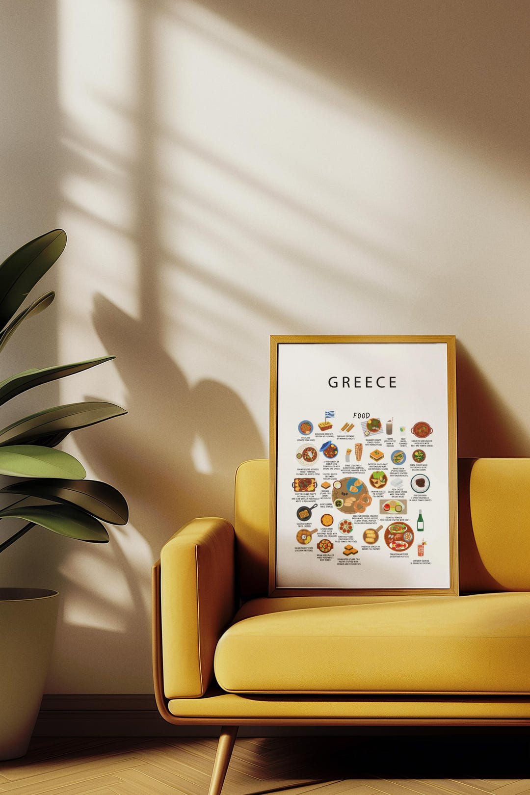 Greece Food Poster White | Greek Cuisine Wall Art | Mediterranean ...