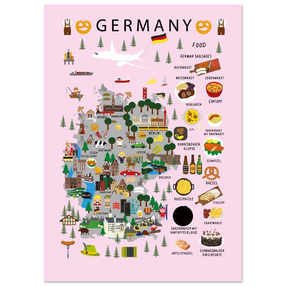 Kids Poster Germany Pink Paper Educational World Map Travel Wall Decor ...