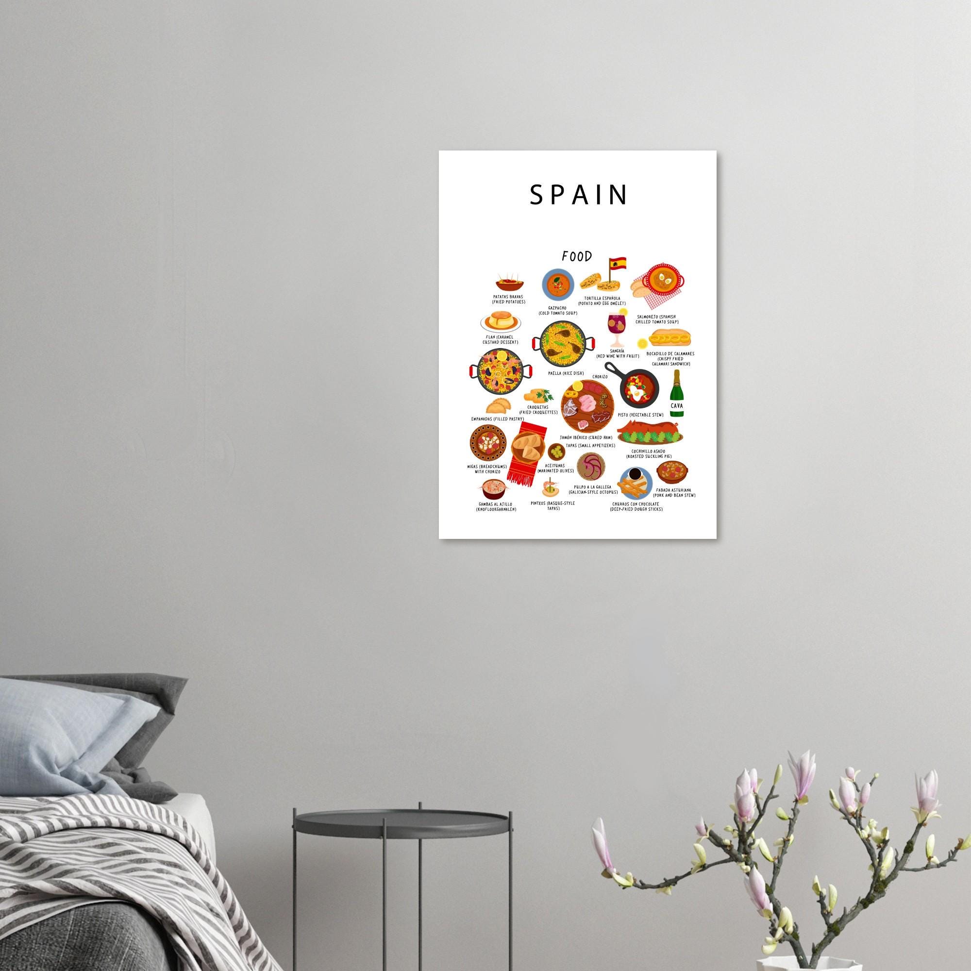 Spanish Food Poster White | Kitchen Wall Art | Paella, Tapas ...