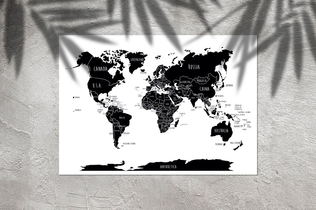 World Maps Black And White With Country Names