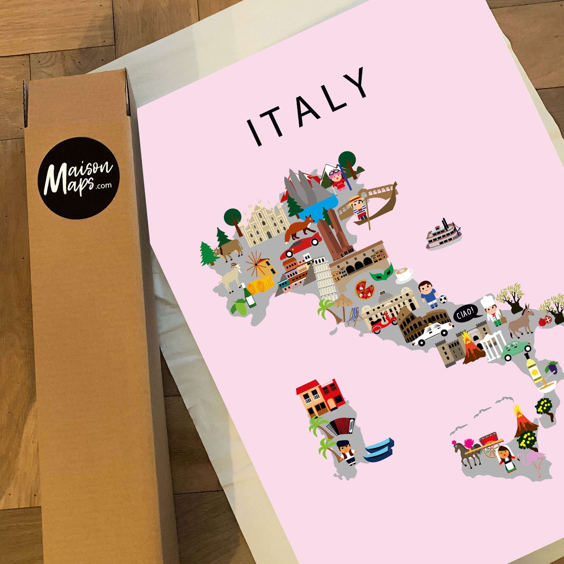 Poster of Italy Paper Educational 50 X 70 Cm Kids - Etsy