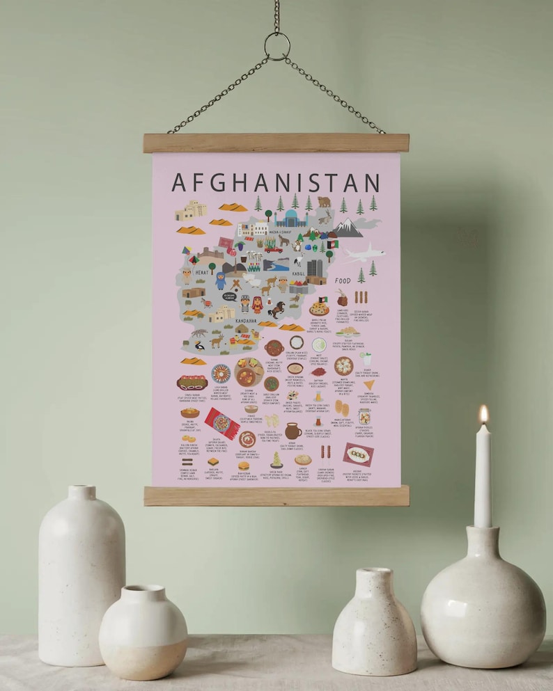 Afghanistan Kids Map Poster – Educational Culture & Food Art - Etsy