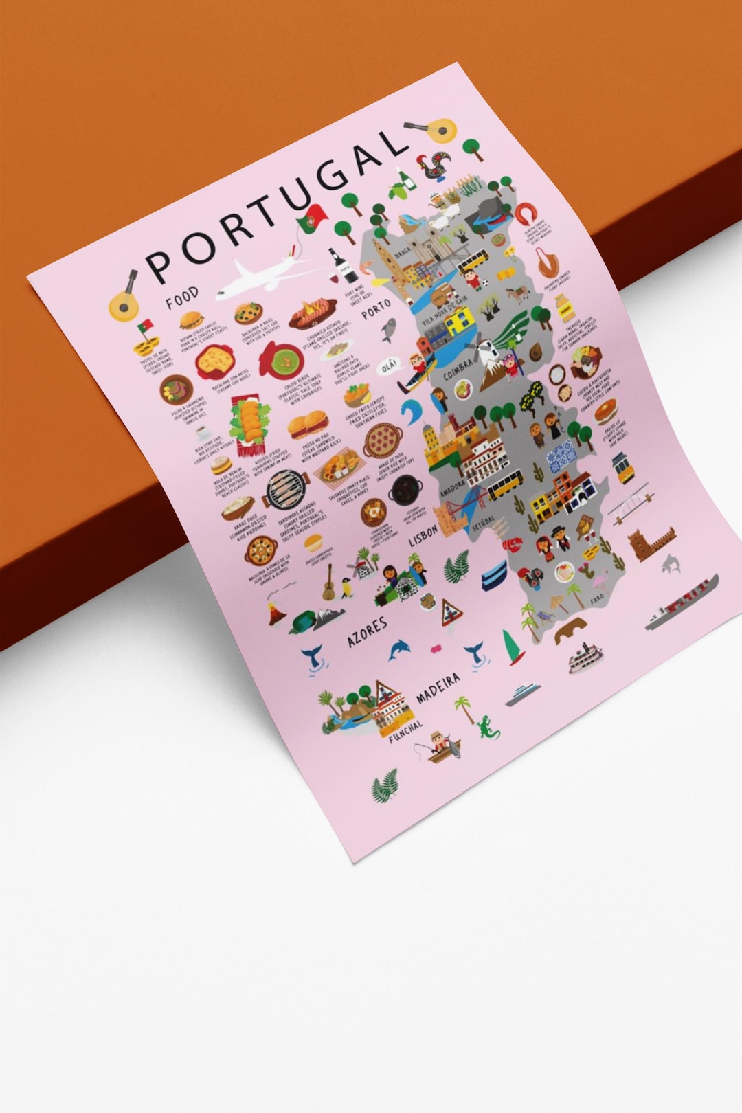 Portugal Kids Room Food Map Print: Playroom, Nursery Wall Art - Etsy