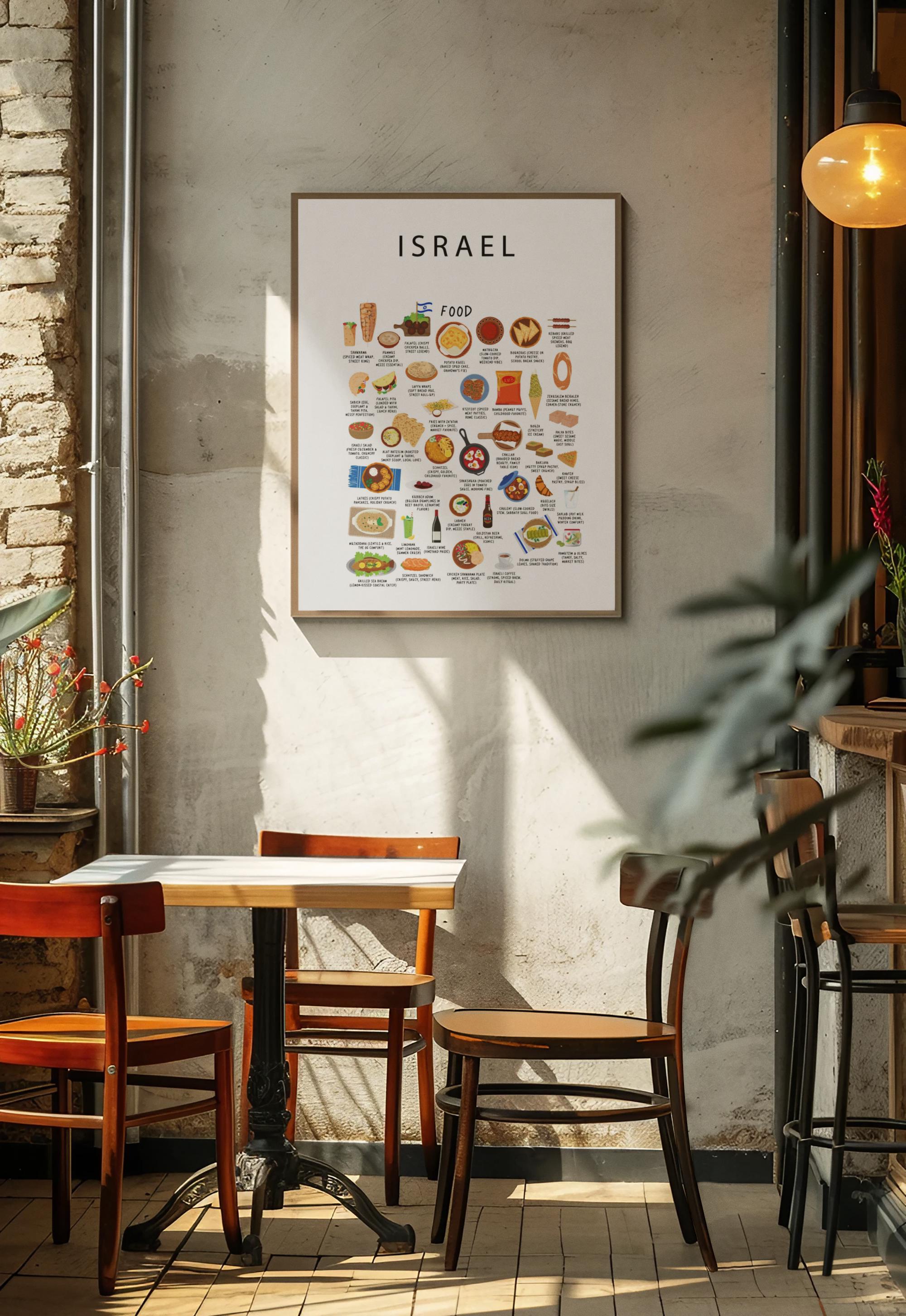 Israel Food Poster – Israeli Street Food Wall Art Print, Middle Eastern ...