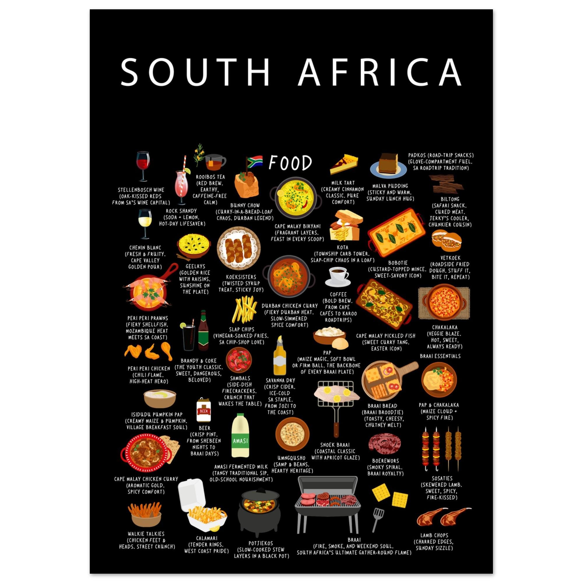 South Africa Food Poster – Traditional Street Food Wall Art, Kitchen ...