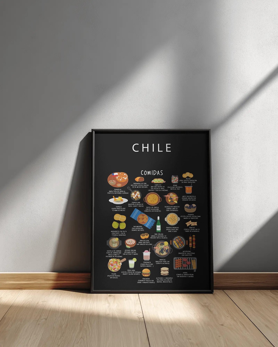 Chile Food Art Print: Iconic Chilean Dishes Poster, South American ...