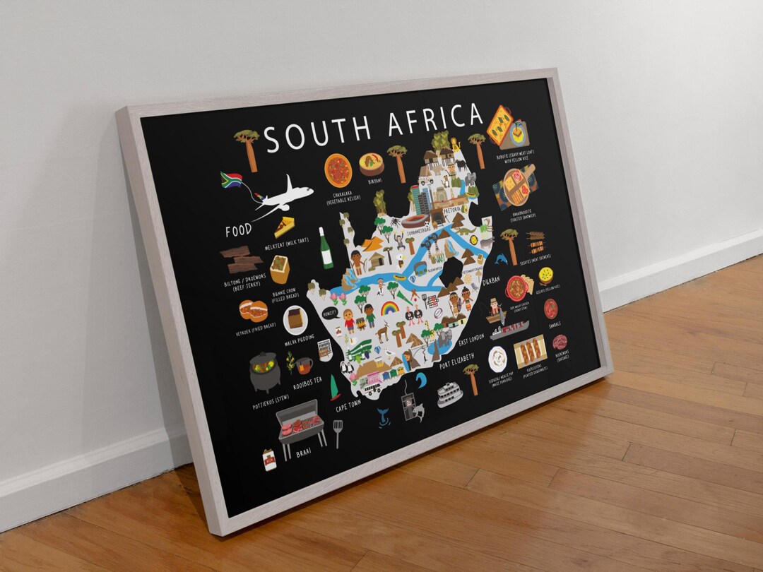 South Africa Kids Poster | Illustrated Map With Landmarks, Wildlife ...