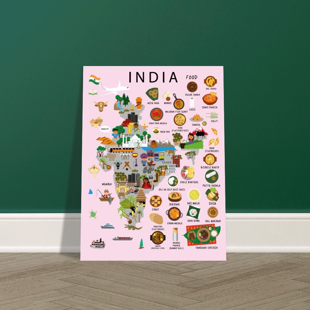 Kids Poster India Pink Paper Educational World Map Travel Wall Decor - Etsy