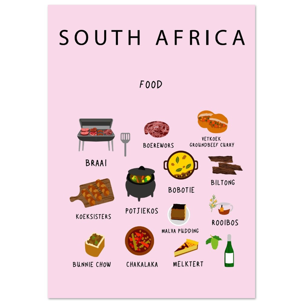Poster of South African Food Pink Paper 50 X 70 Cm A2 - Etsy