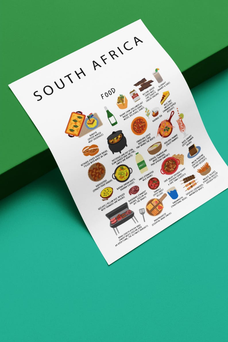 South Africa Food Poster Digital Download | South African Cuisine Wall ...