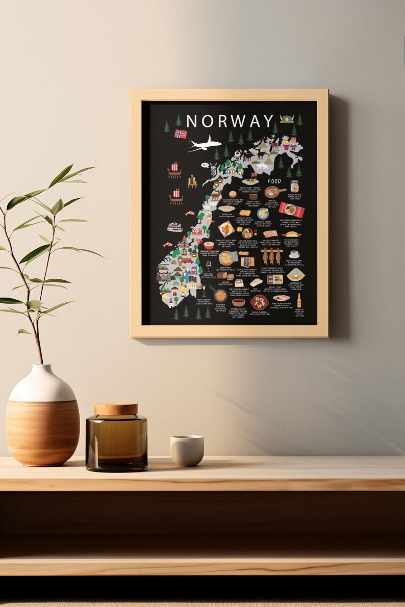 Norway Kids Map Poster: Scandinavian Food & Culture Wall Art - Etsy