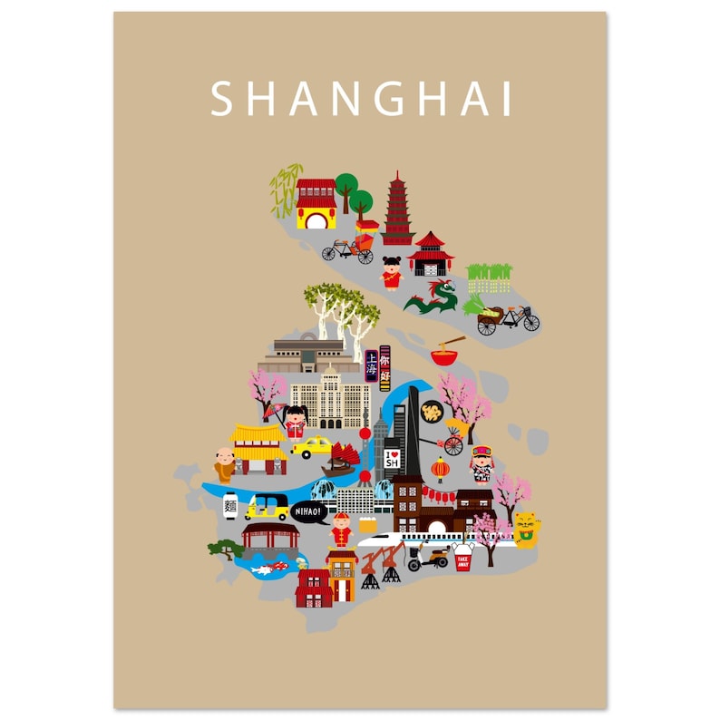 Poster of Shanghai Beige Kids World Map Nursery Room - Etsy