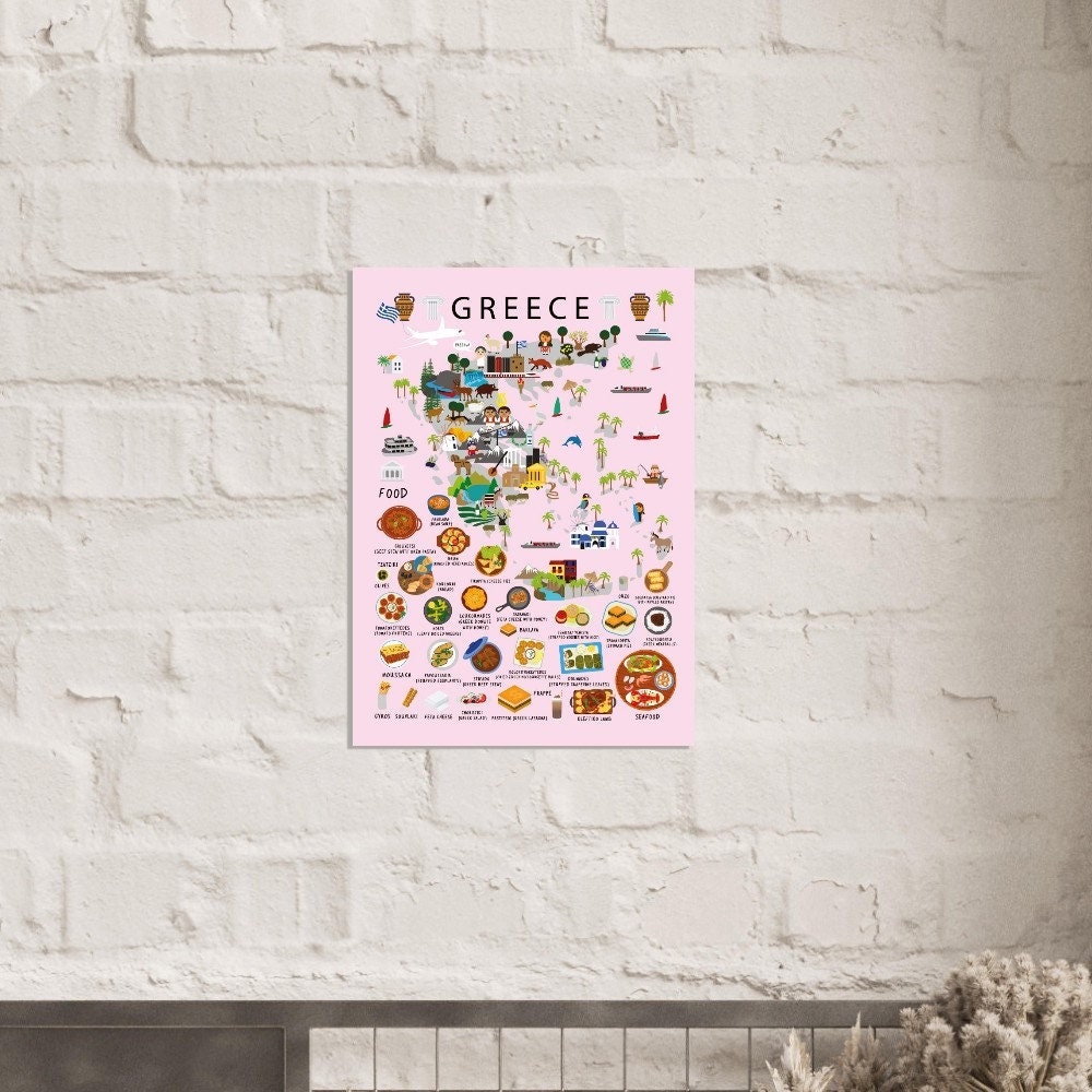 Kids Poster Greece Pink Paper Educational World Map Travel Wall Decor ...