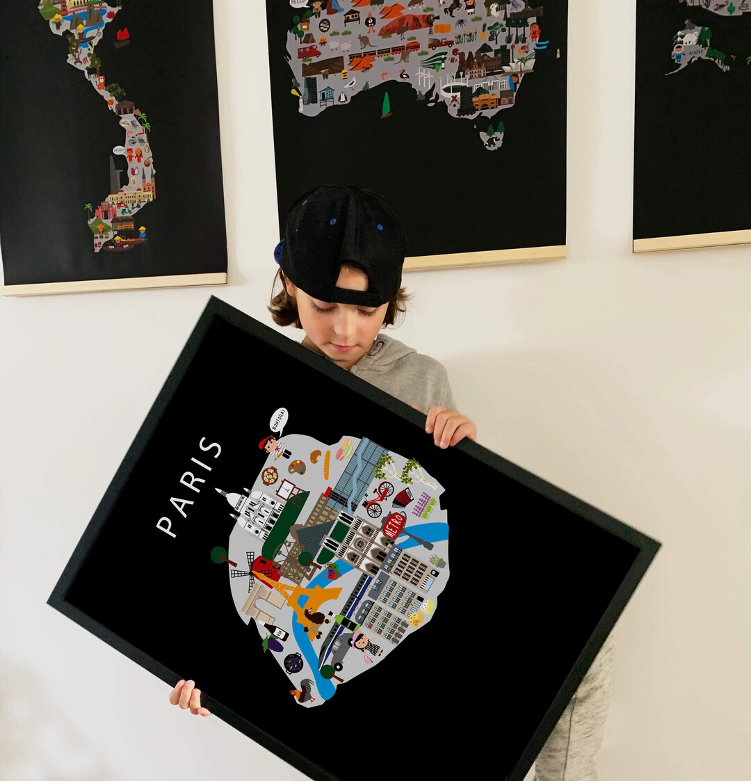 Paris Kids Poster – Colorful & Fun Map With French Foods for Children’s ...