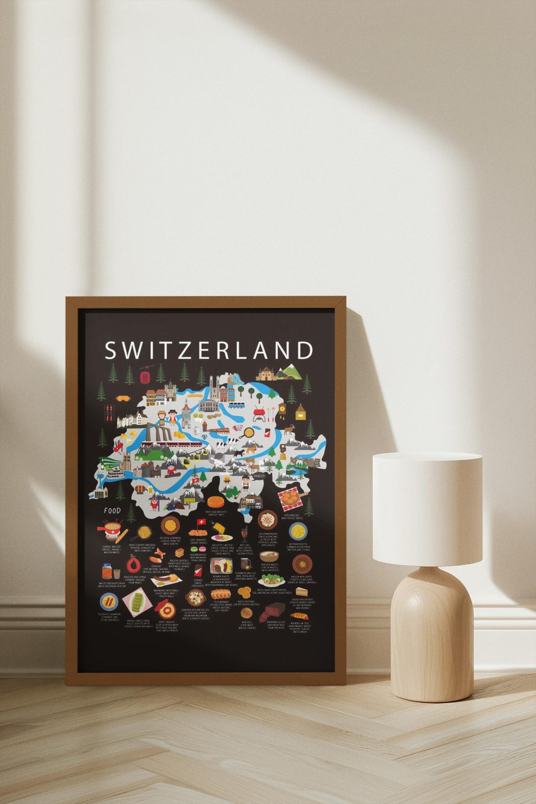 Switzerland Kids Poster: Swiss Food & Culture Map, Educational Wall Art ...