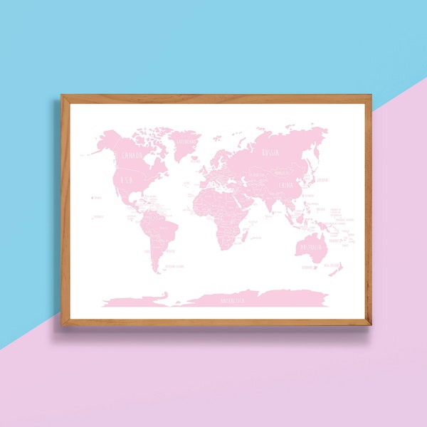 Pink World Map - Etsy