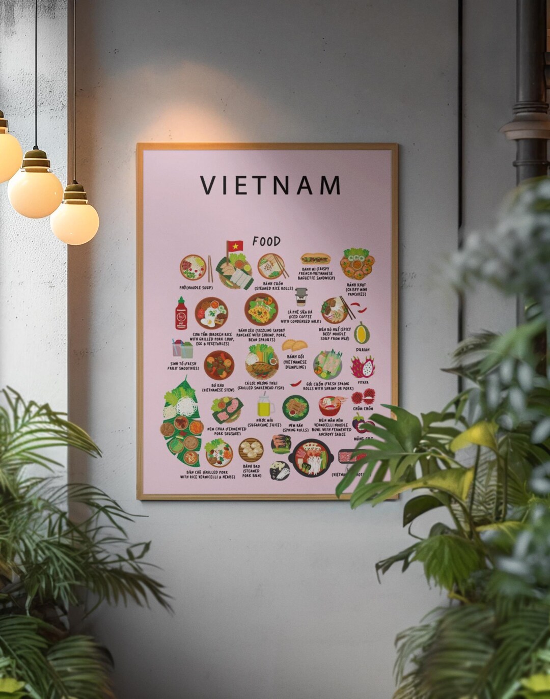 Vietnam Food Poster Pink | Authentic Vietnamese Cuisine Wall Art | Phở ...