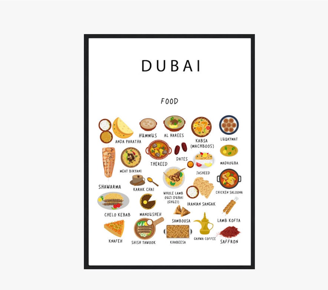 Poster of Dubai Food White | Paper | A2 | A3 | 50 X 70 Cm | World Map ...