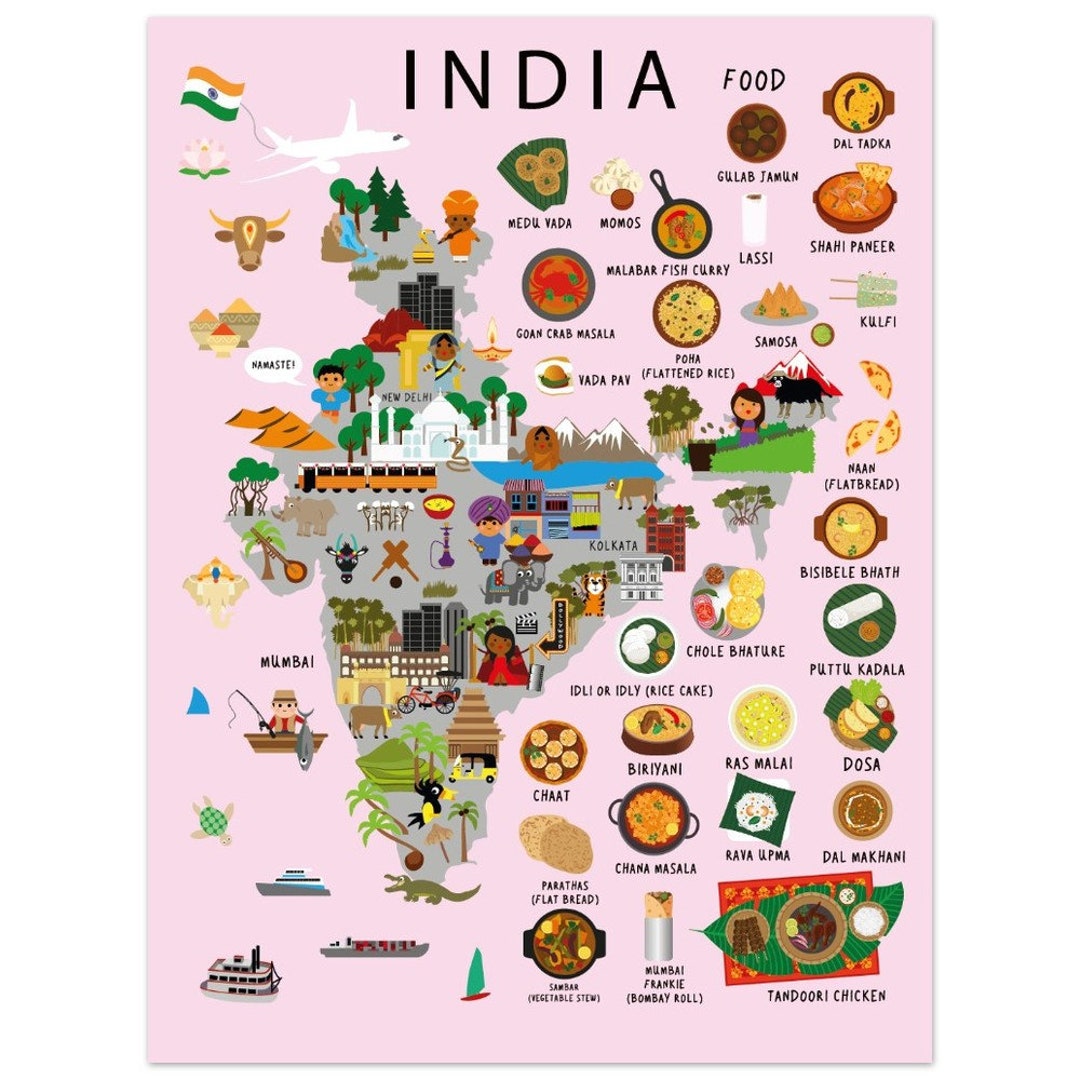 Kids Poster India Pink Paper Educational World Map Travel Wall Decor - Etsy