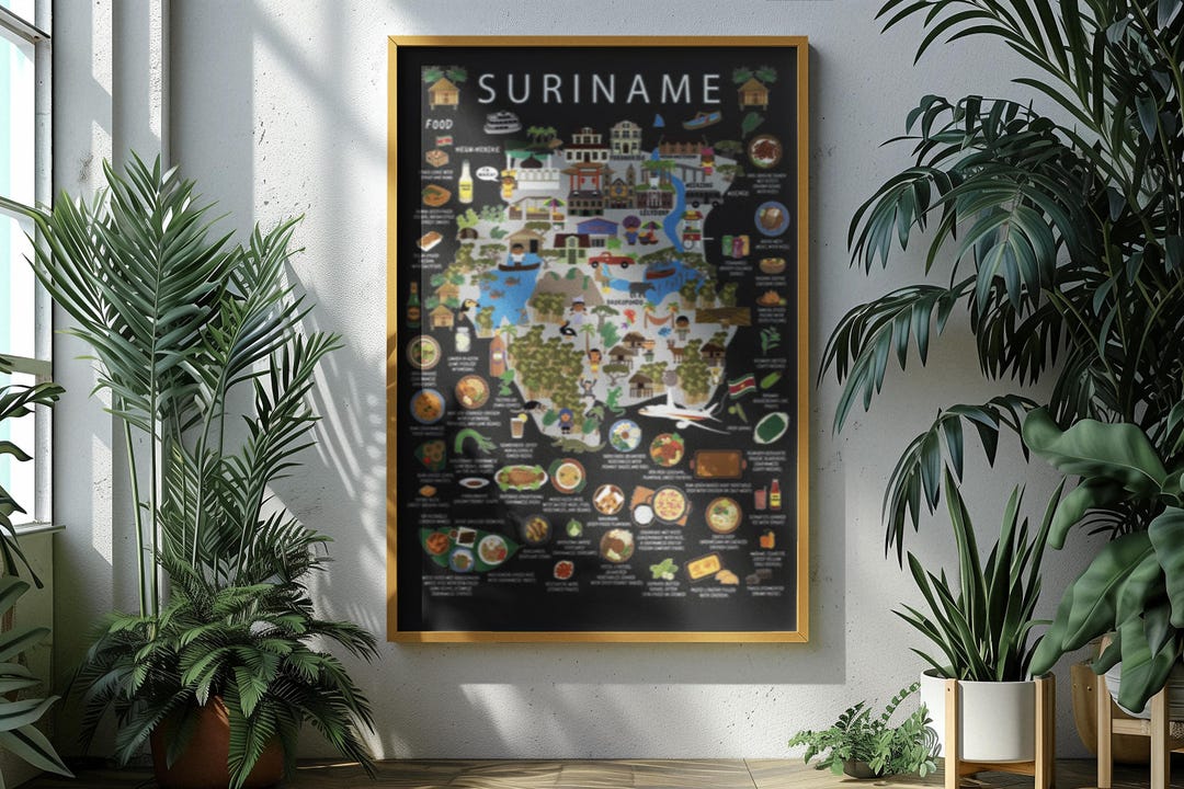 Suriname Kids Poster – Colorful Map With Traditional Surinamese Foods ...