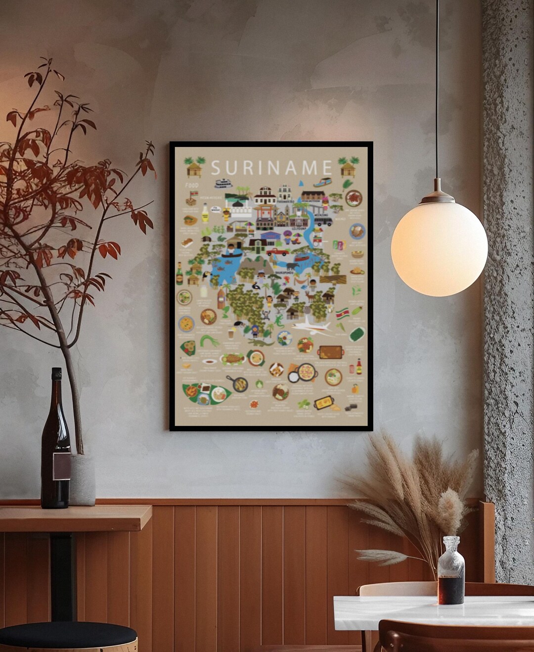 Suriname Kids Poster Beige – Colorful Map With Traditional Surinamese ...