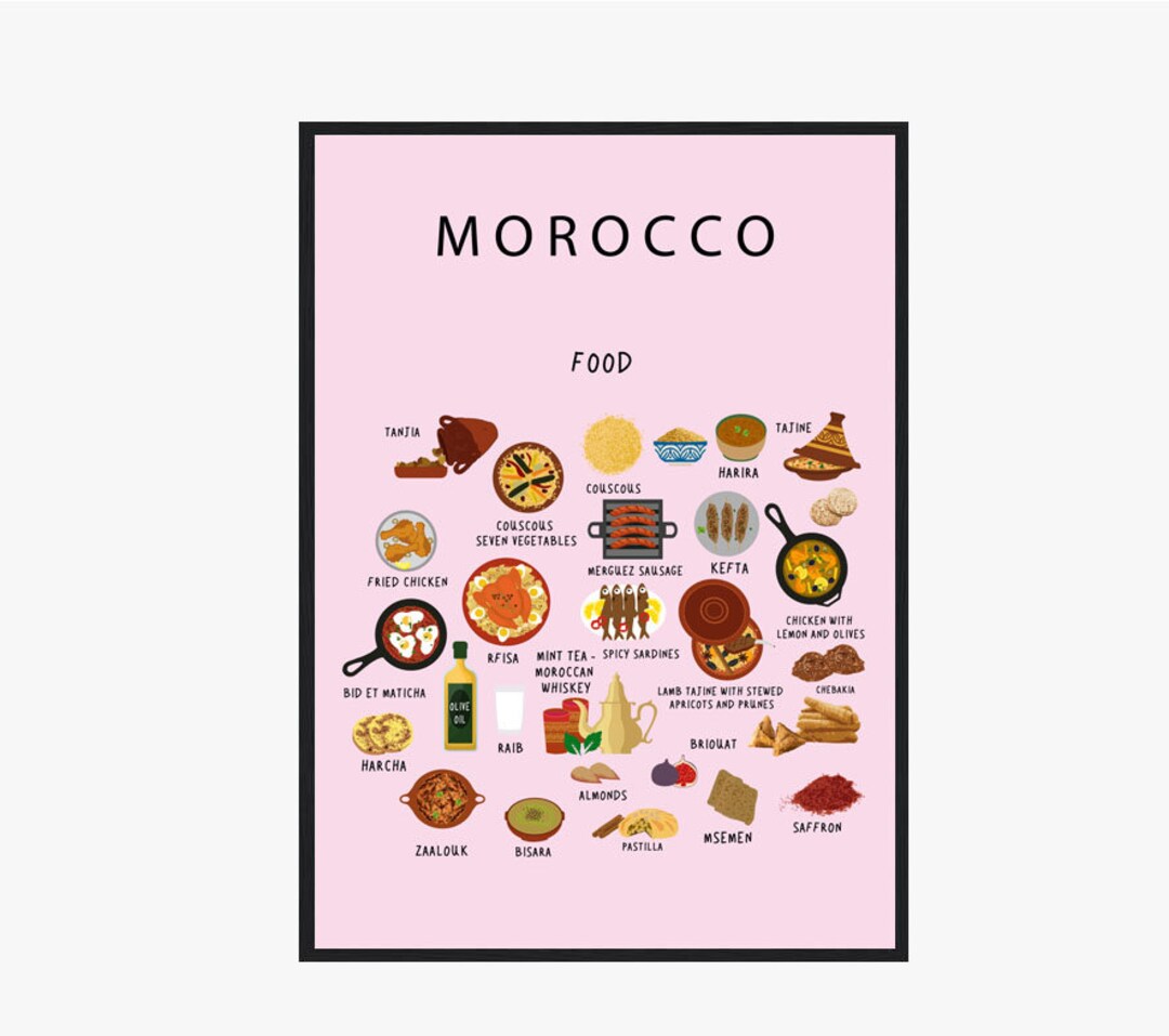 Poster of Morocco Food Pink Paper A2 A3 50 X 70 Cm World Map Kitchen ...