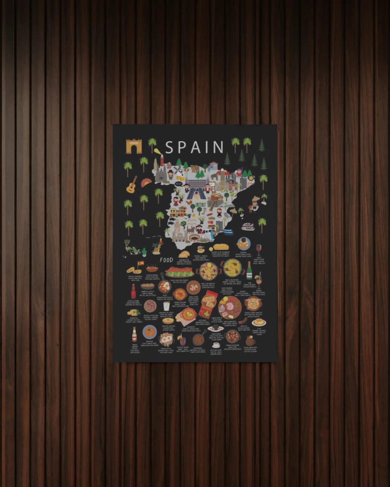 Spain Kids Map Poster – Educational Food & Landmarks Art - Etsy Canada