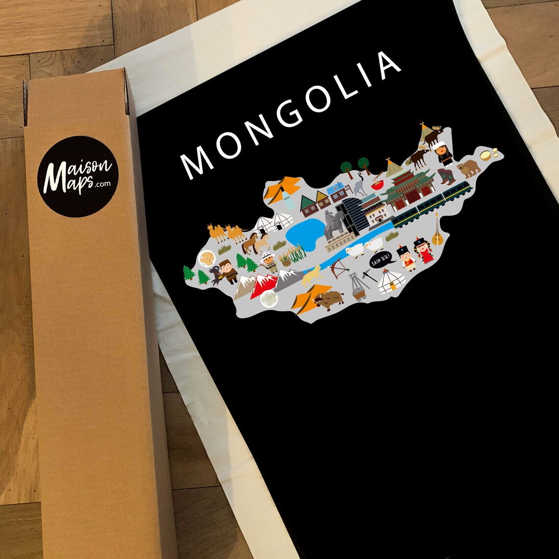 Poster of Mongolia Paper Educational 50 X 70 Cm Kids World Map Nursery ...