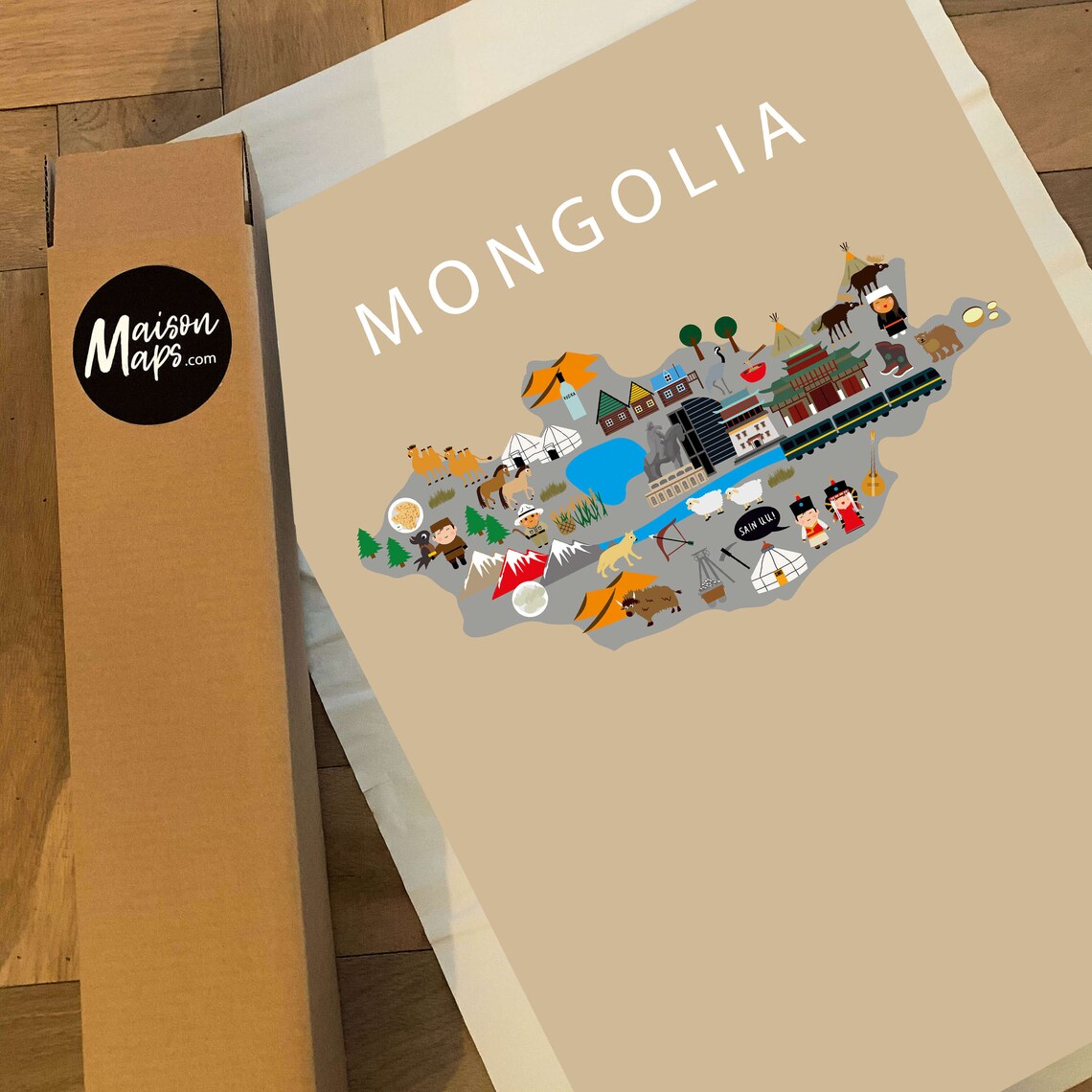 Poster of Mongolia Paper Educational 50 X 70 Cm Kids World Map Nursery ...